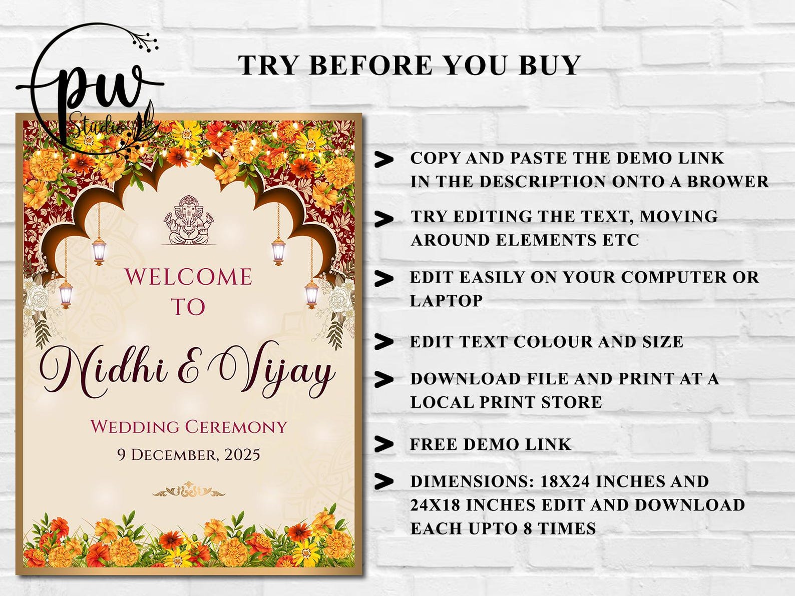 Indian Wedding Decor & Hindu Welcome Signs, Indian Welcome Wedding Sign ...