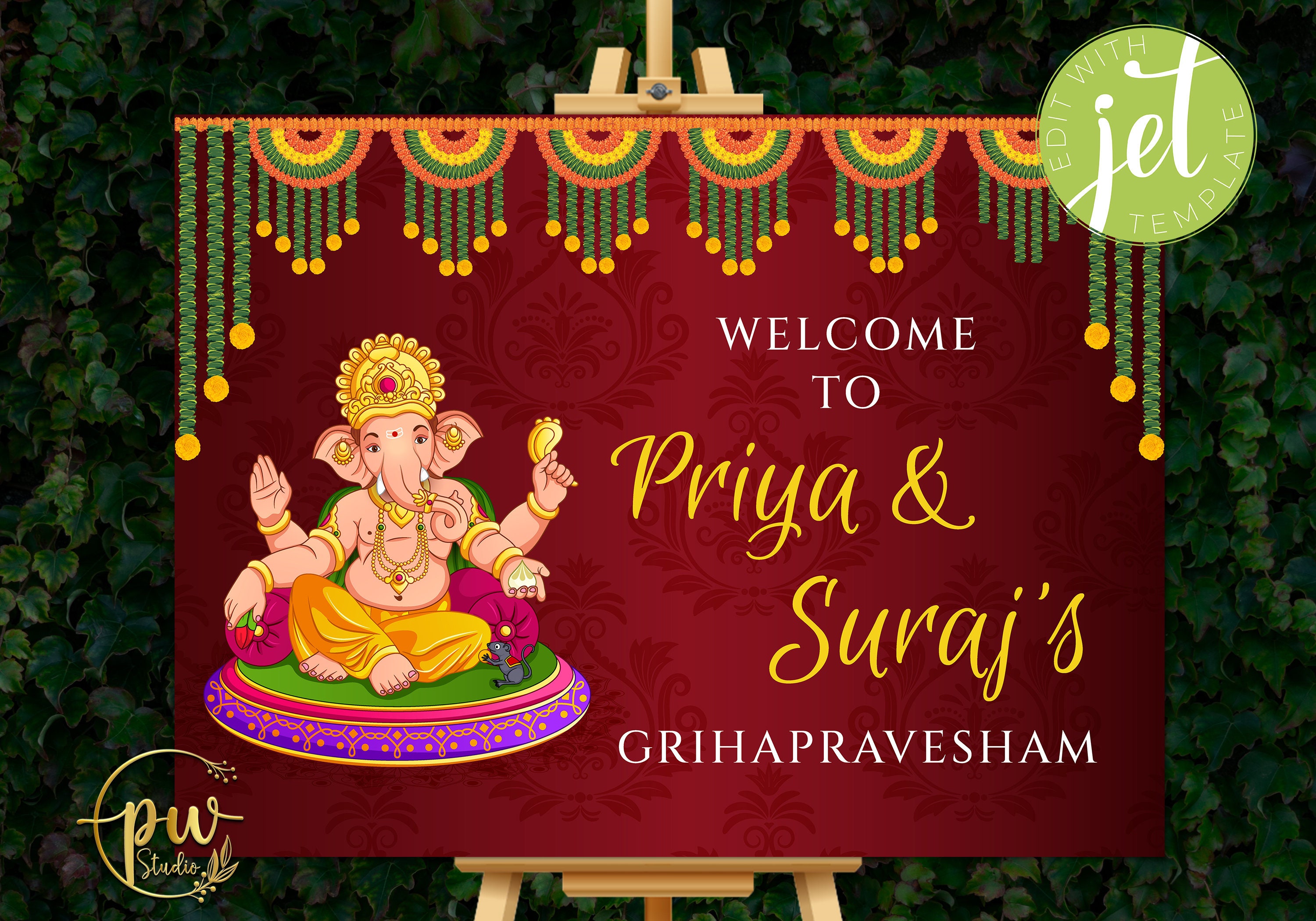 Ganesh Puja Sign Gruhapravesam Poster, Indian Pooja Welcome Sign ...