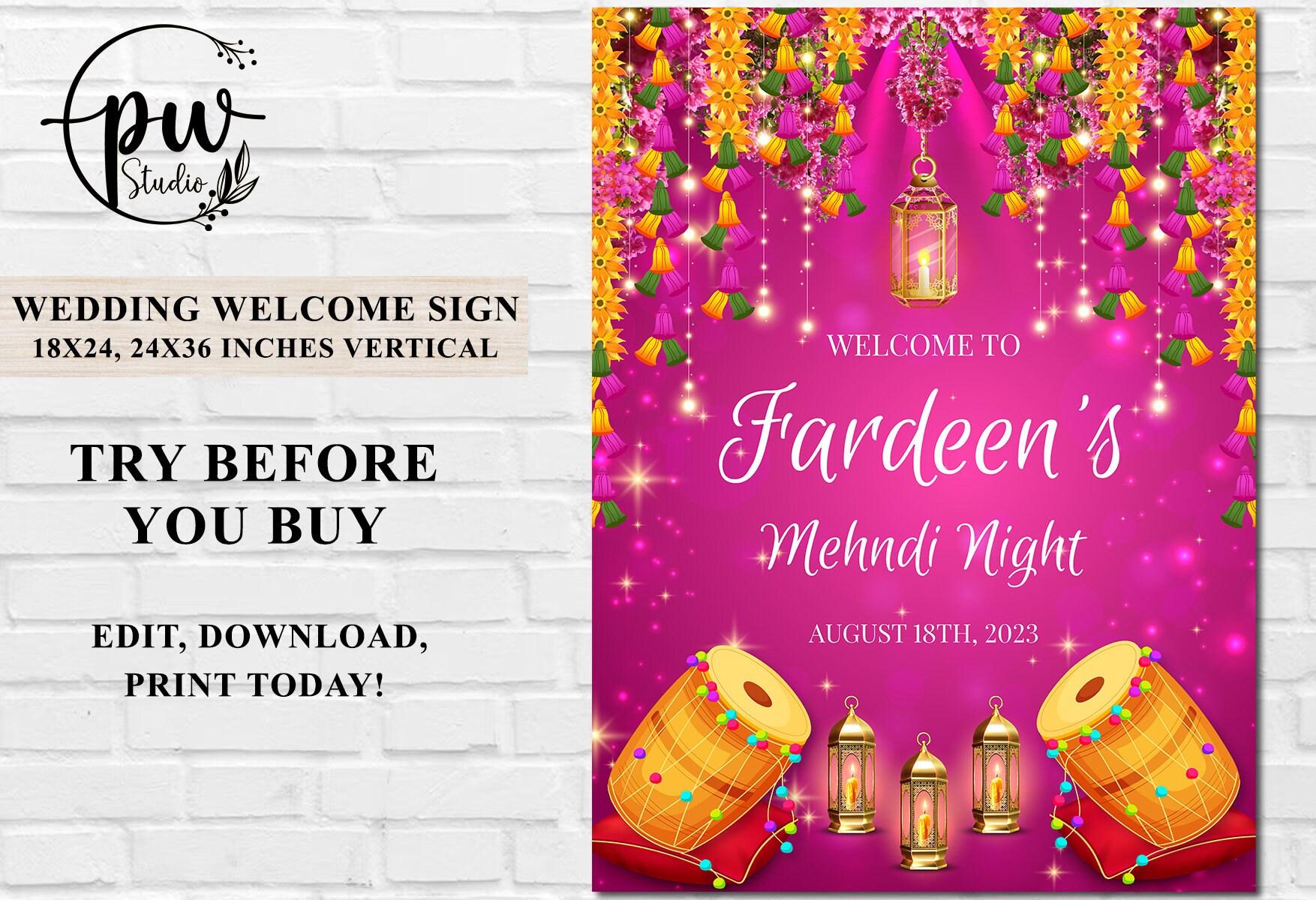Mehendi Welcome Sign & Mehndi Decor, Mendhi Poster as Mehndi Decor ...