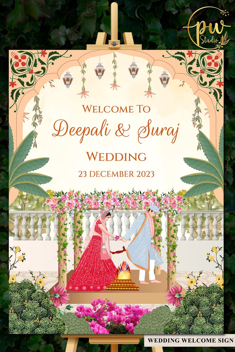Indian Wedding Welcome Sign, Hindu Wedding Welcome Sign, Indian Wedding ...