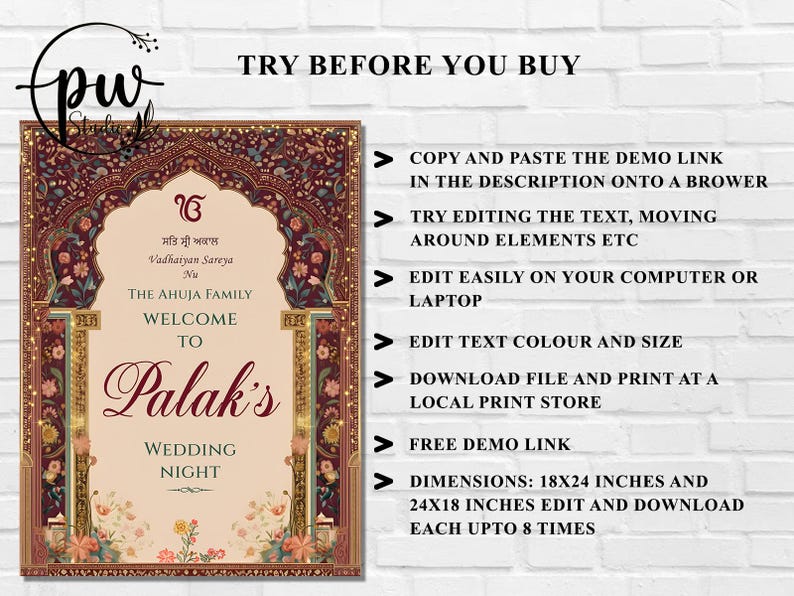 Punjabi Wedding Welcome Sign Template | Editable Sikh Shaadi Wala Ghar ...