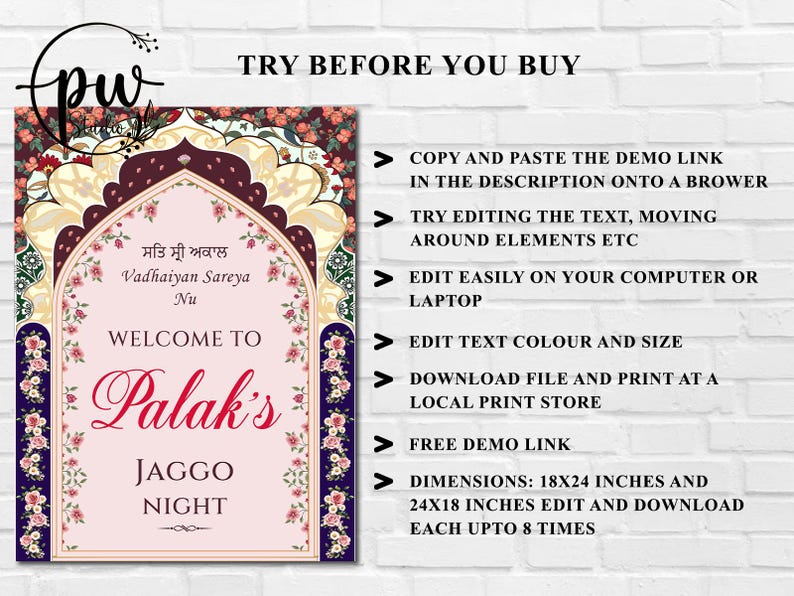 Choora, Sangeet | Digital Sign, Welcome Sign | Sangeet Wedding Sign ...
