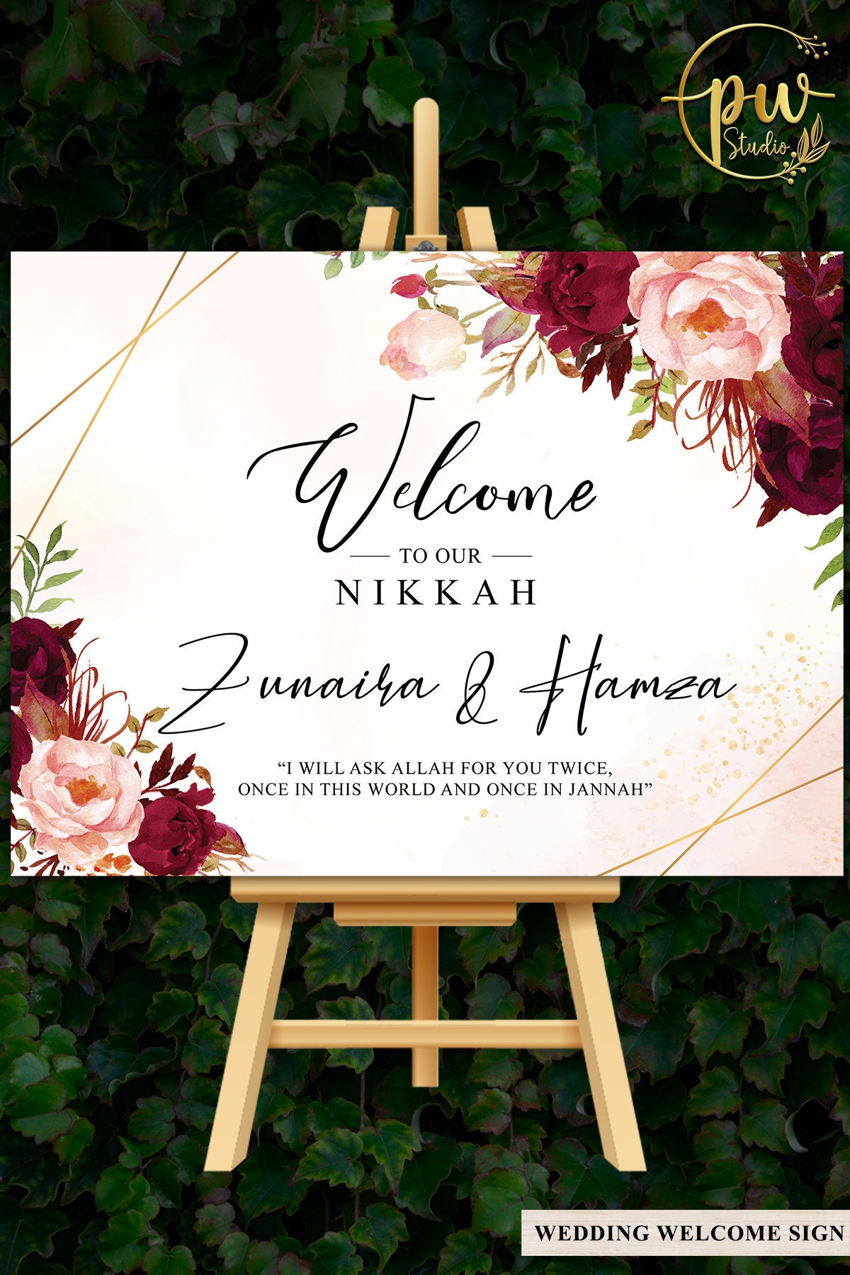 Floral Nikah Welcome Sign, Muslim Wedding, Mendhi Signage (digital ...