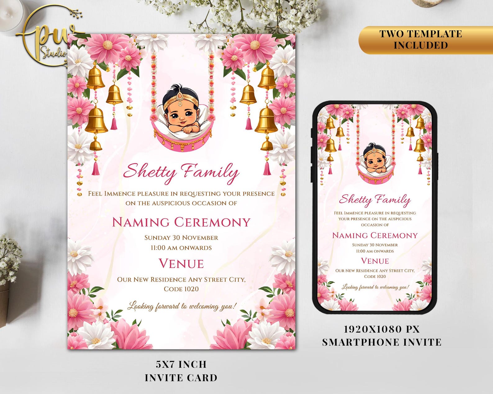 Indian Cradle Ceremony Invitation Template | Naming Ceremony Invite ...