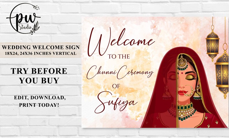 Welcome to Chunni Ceremony, Chunni Signage Sikh Ceremony Sign & Chunni ...