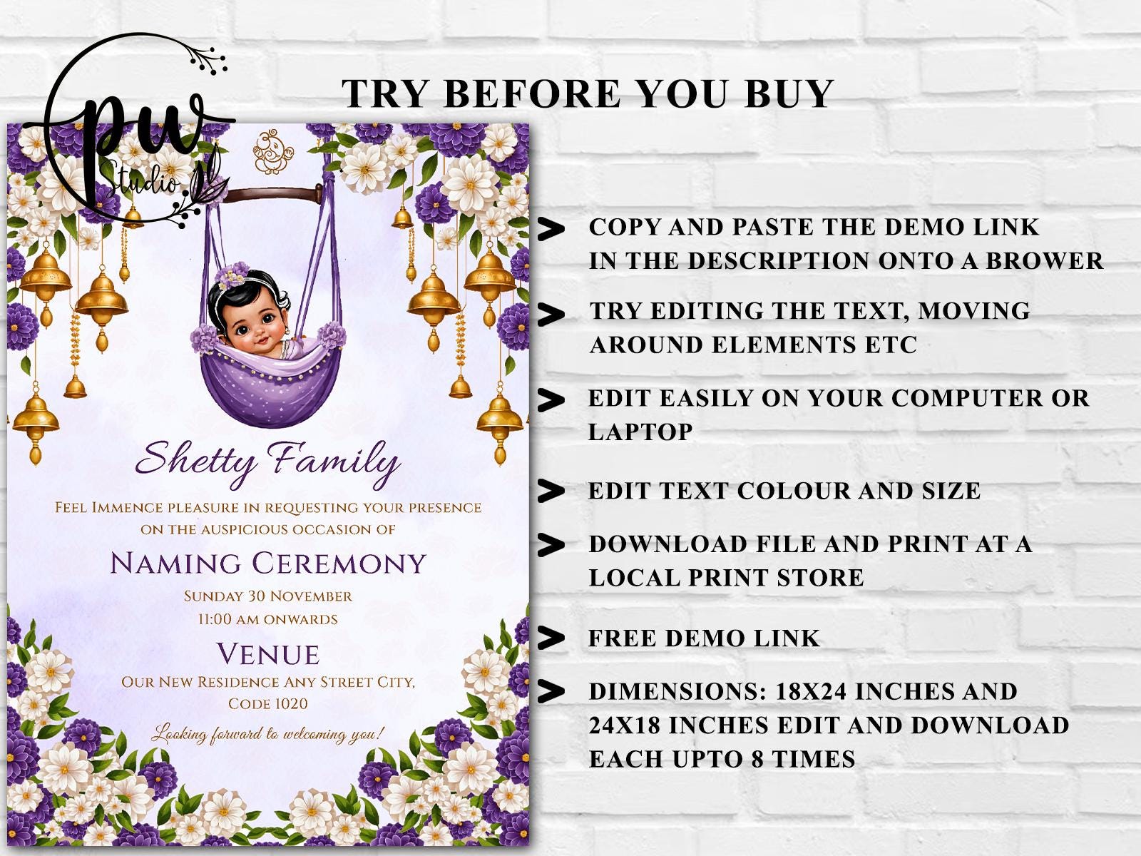 Editable Cradle Ceremony Invitation Card | Baby Cradle Photo Invitation ...
