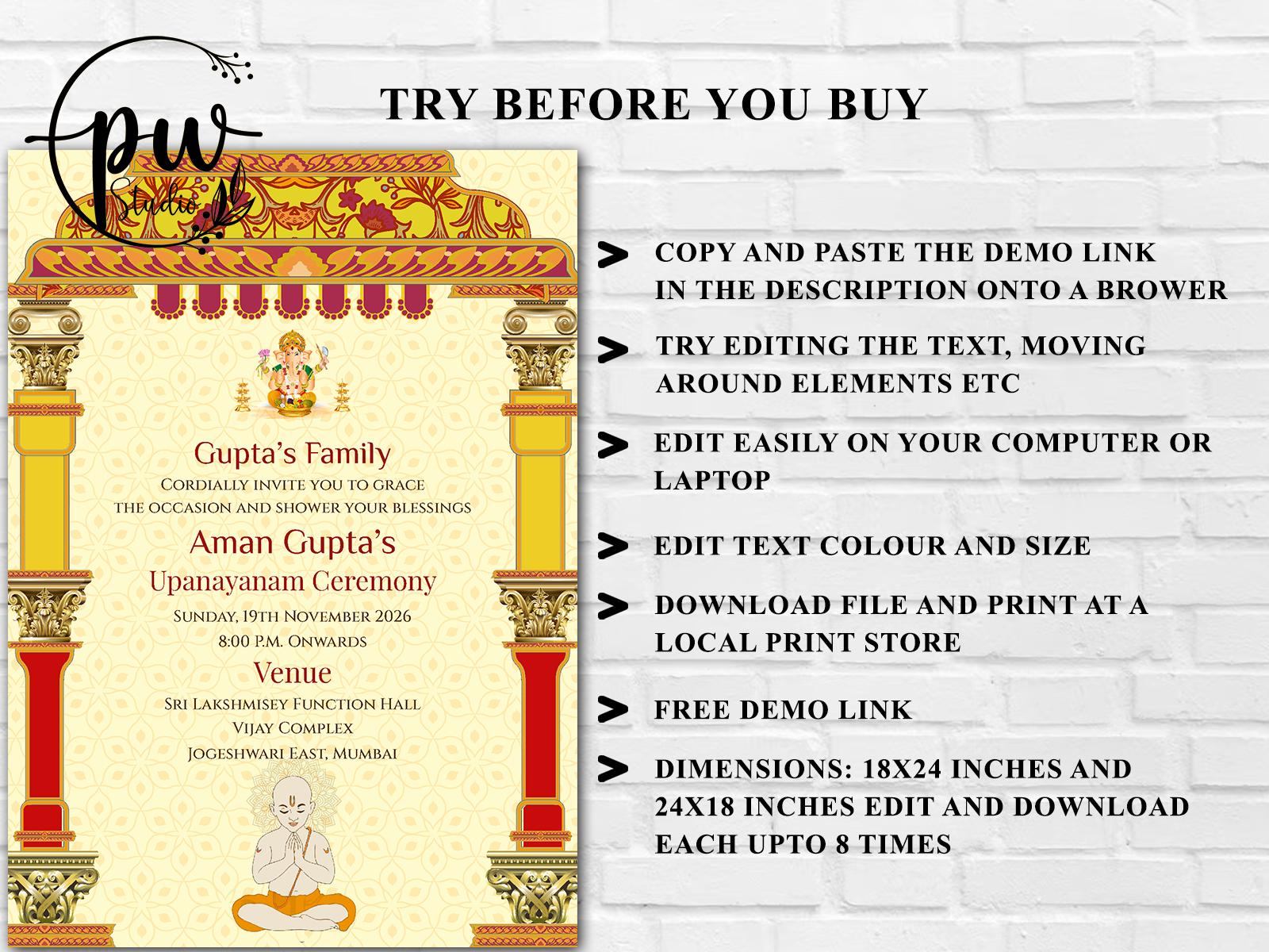 Upanayanam Invitations Thread Ceremony Invites, Thread Ceremony ...