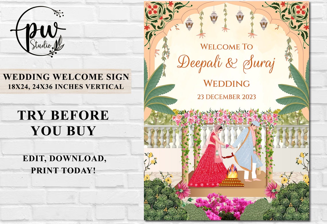 Indian Wedding Welcome Sign, Hindu Wedding Welcome Sign, Indian Wedding ...