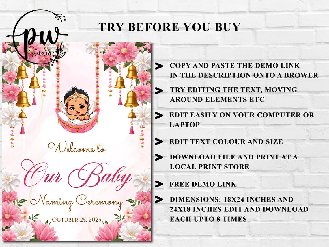Namkaran Sanskar Sign & Indian Baby Welcome Sign, Noolukettu Barasala ...