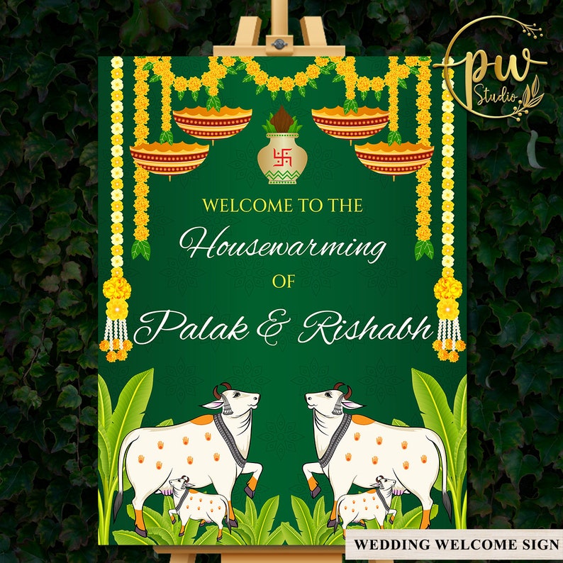 Gruhapravesam Sign With Cow & Gruhapravesham Sign, Indian Housewarming ...
