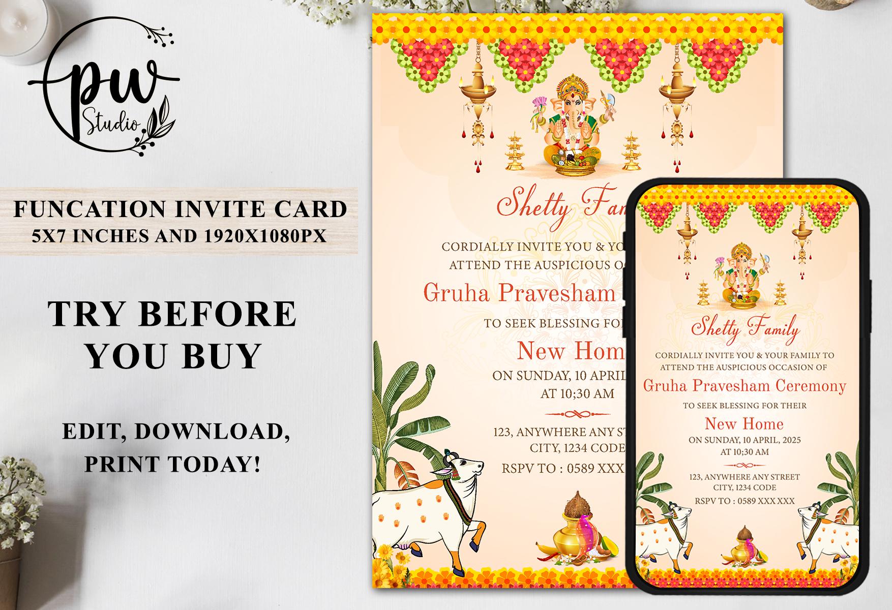 Griha Pravesh Invitation | Indian Housewarming Ceremony Invitation Card ...
