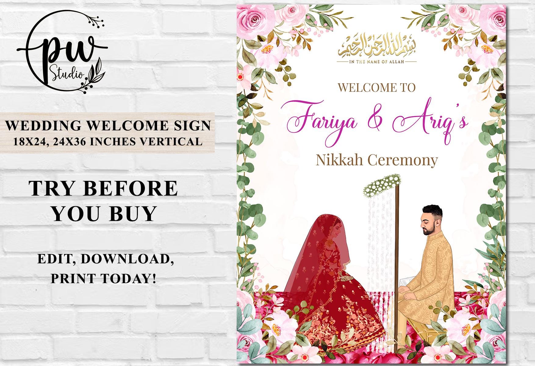 Nikkah Signages, Muslim Wedding Sign as Nikah Welcome Sign, Muslim ...