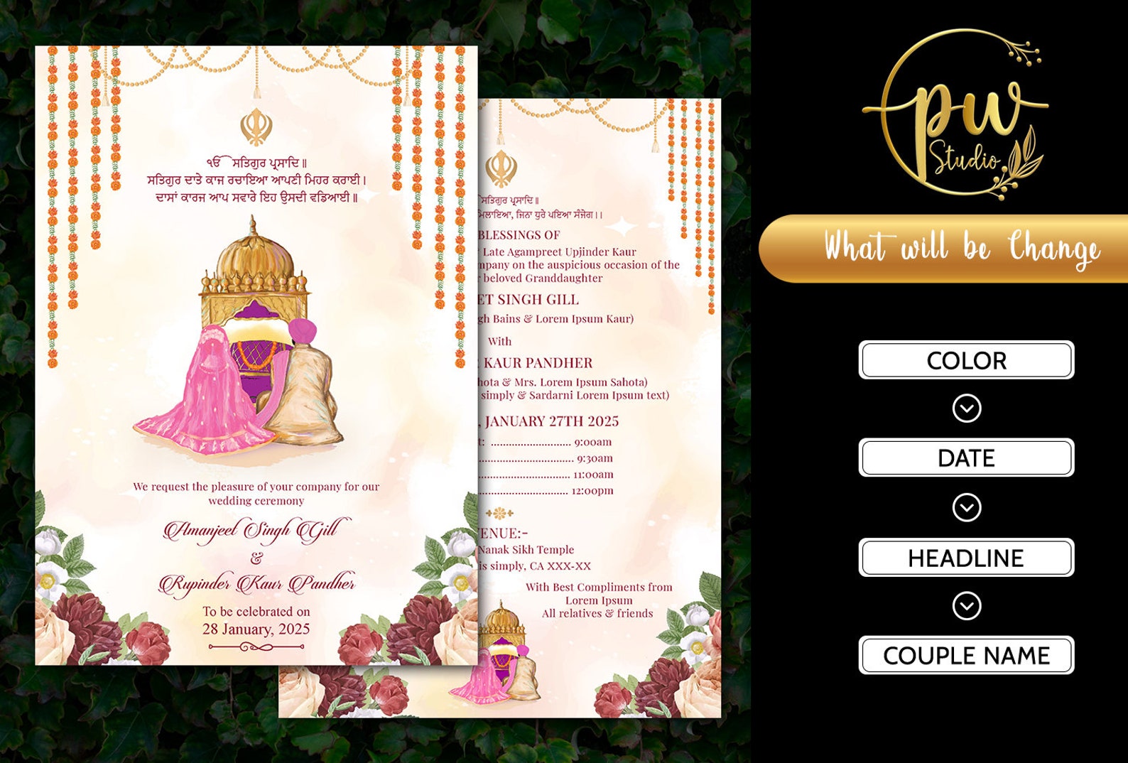 Punjabi Wedding Card as Anand Karaj Invitation & Sikh Wedding Invite ...