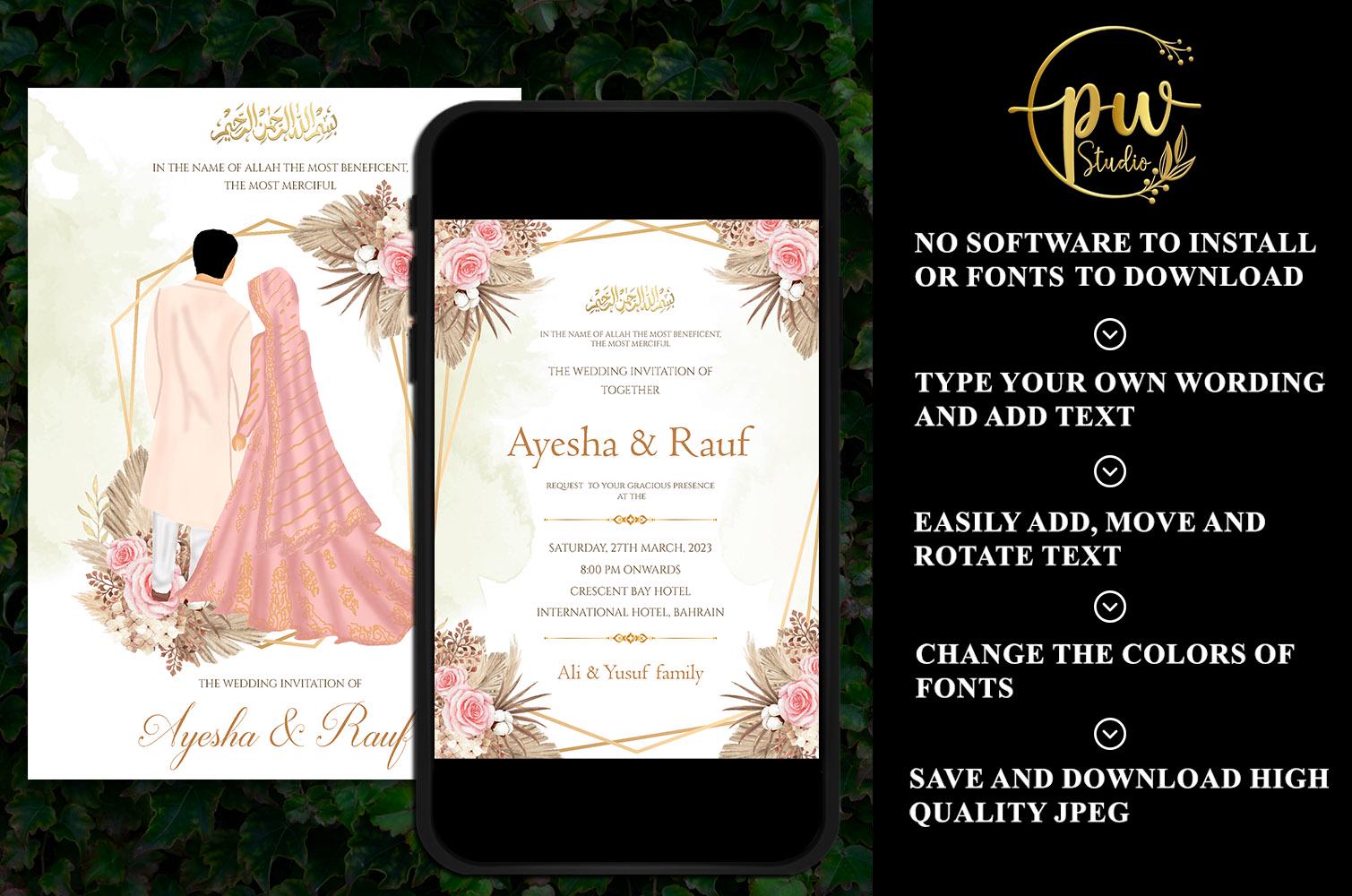 Digital Islamic Walima Card Muslim Invitations, Nikkah Invite Arabic ...