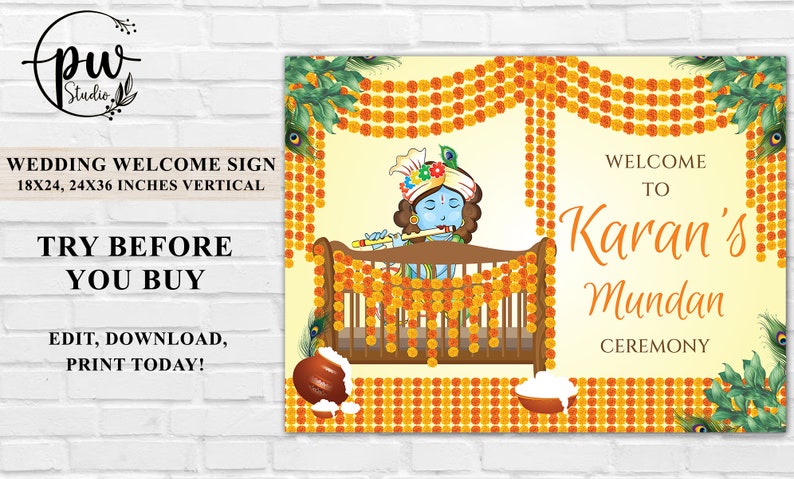 Mundan Ceremony Welcome Sign Indian Baby Naming Sign, Mundan Welcome ...