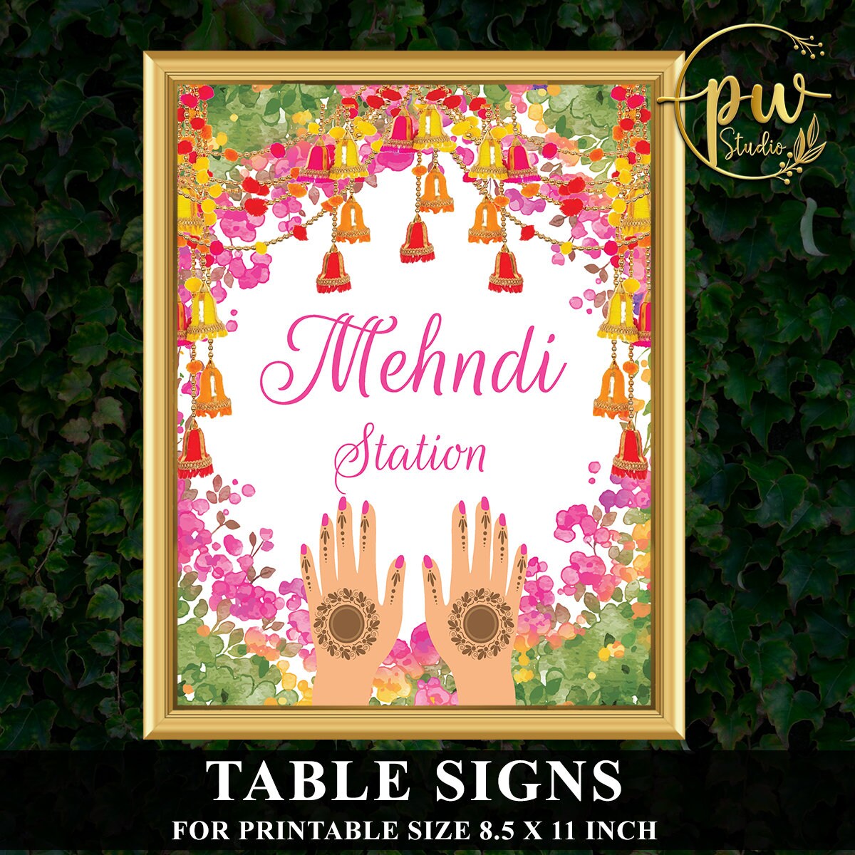 Dholki Decoration Henna Station Sign, Mehndi Station Sign & Mehndi ...
