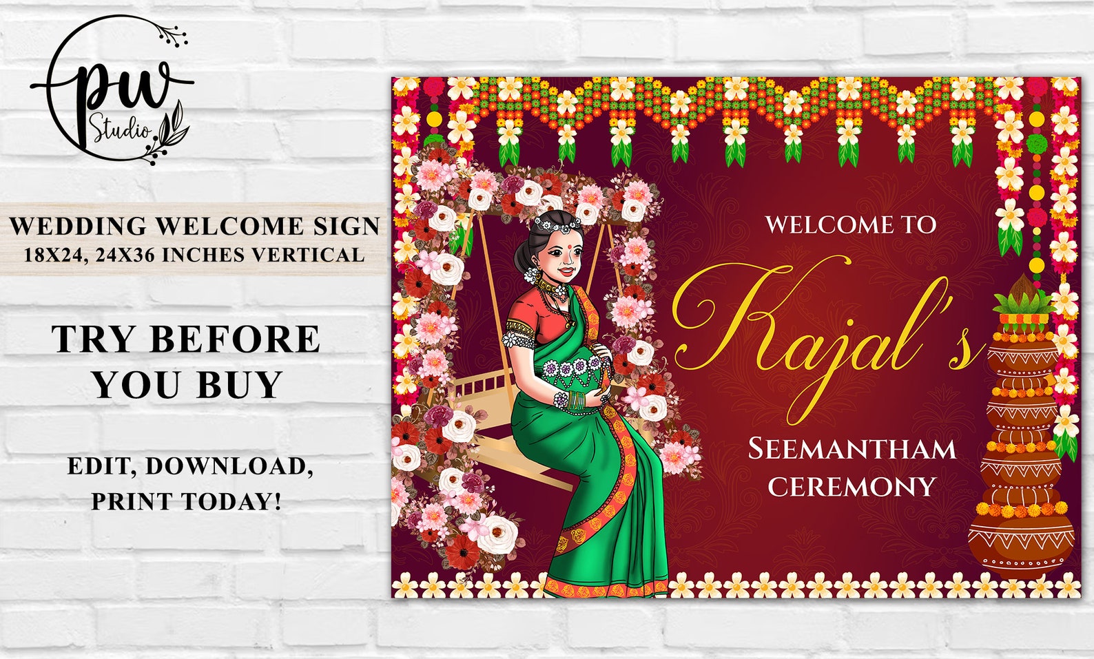 Indian Baby Shower Welcome Sign & Godh Bharai Welcome Sign, Godh Bharat ...