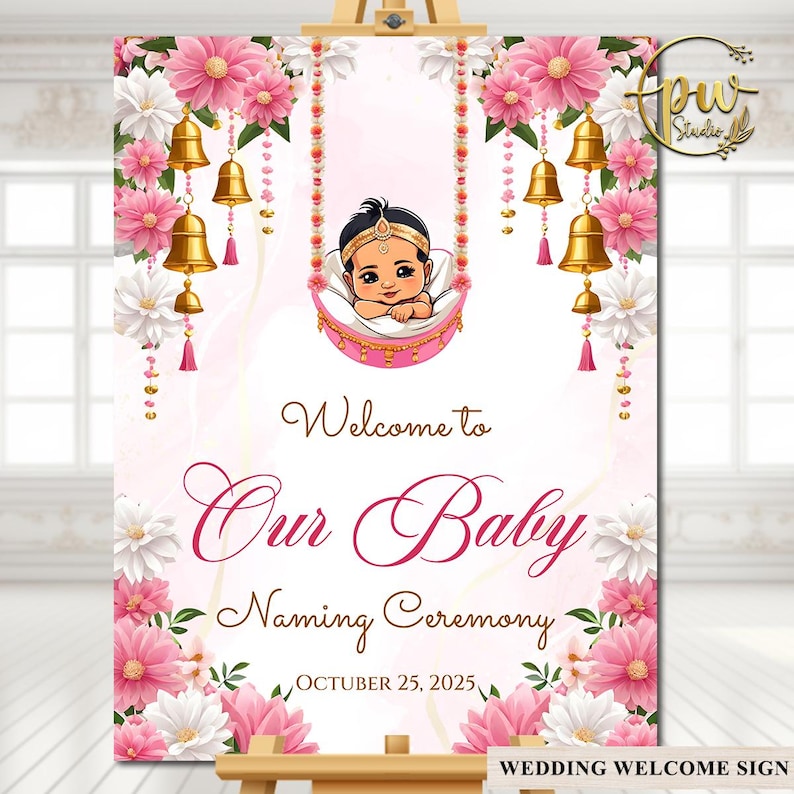 Namkaran Sanskar Sign & Indian Baby Welcome Sign, Noolukettu Barasala ...