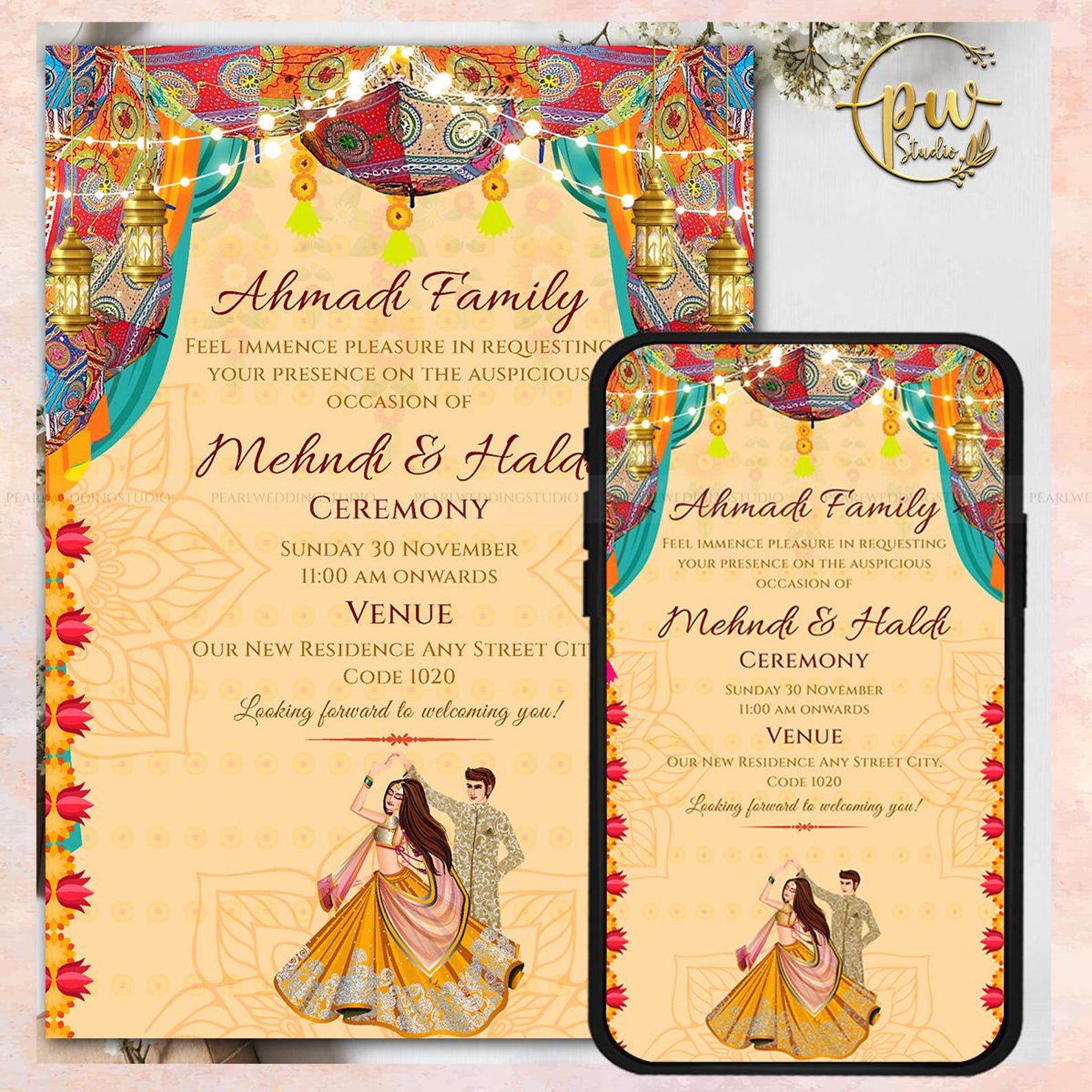 Dholki Invites as Dholki Invitation, Digital Mehndi Invite as Mehndi ...