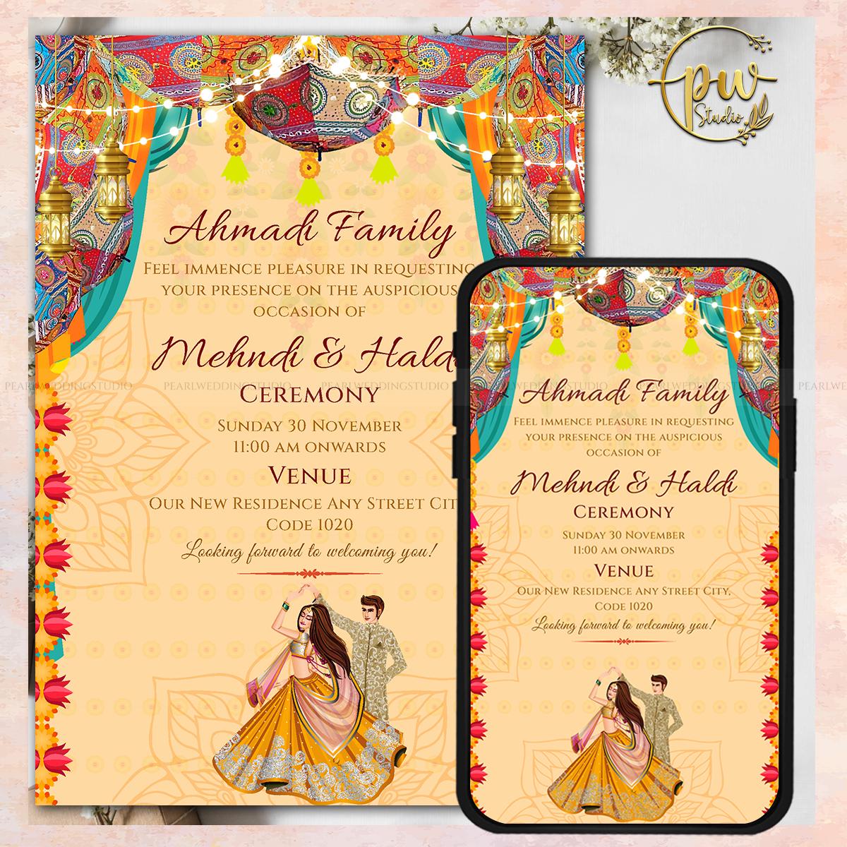 Dholki Invites as Dholki Invitation, Digital Mehndi Invite as Mehndi ...