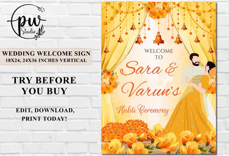 Haldi Welcome Board & Welcome to Haldi Sign Pithi Welcome Sign as Haldi ...