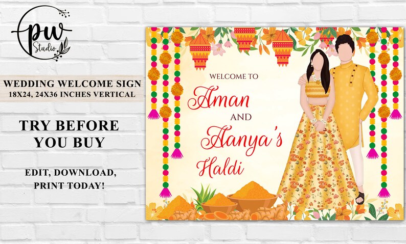 Haldi Welcome Sign as Haldi Decoration as Haldi Decor, Couple Haldi ...