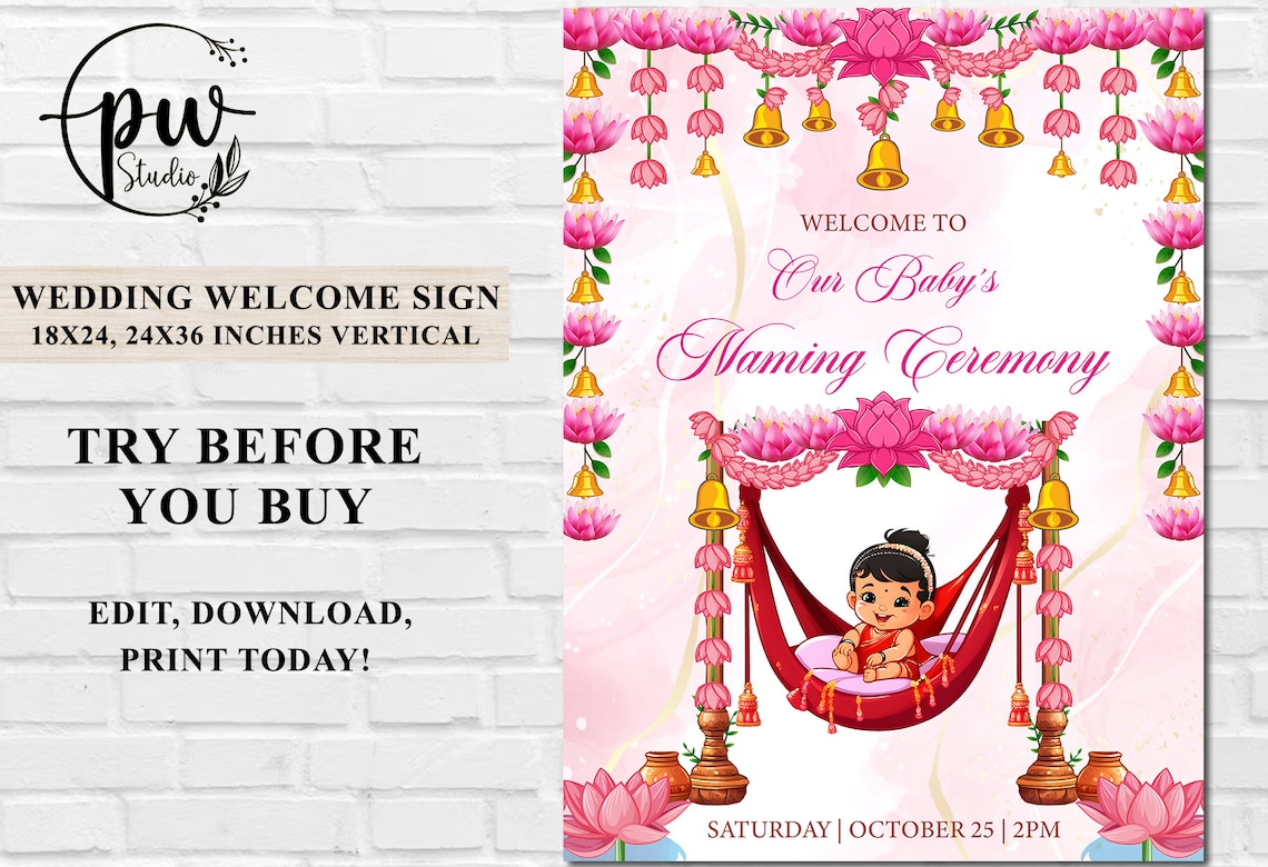 Baby Naming Ceremony Welcome Sign Cradle Ceremony Sign, Namkaran ...