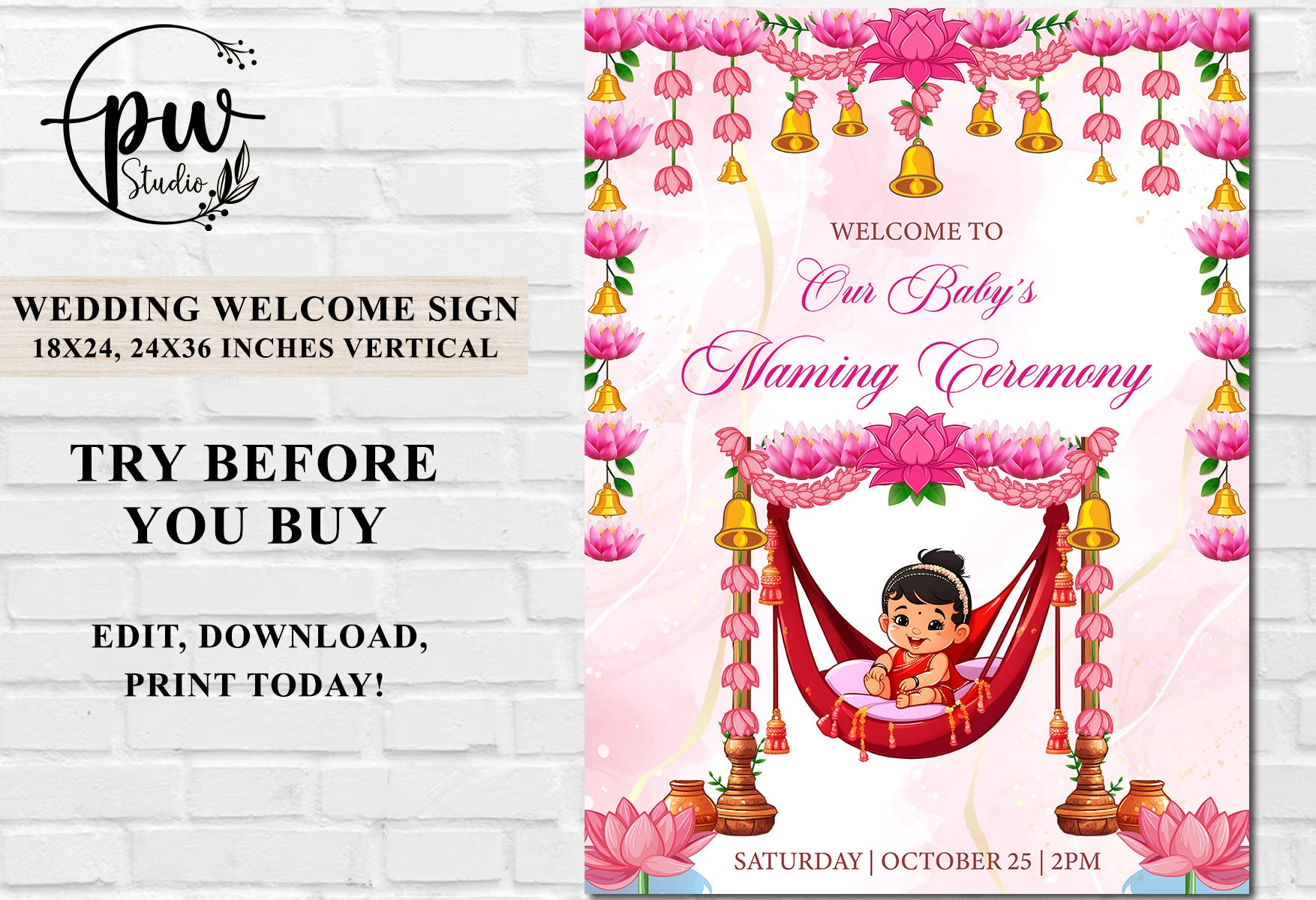 Baby Naming Ceremony Welcome Sign Cradle Ceremony Sign, Namkaran ...
