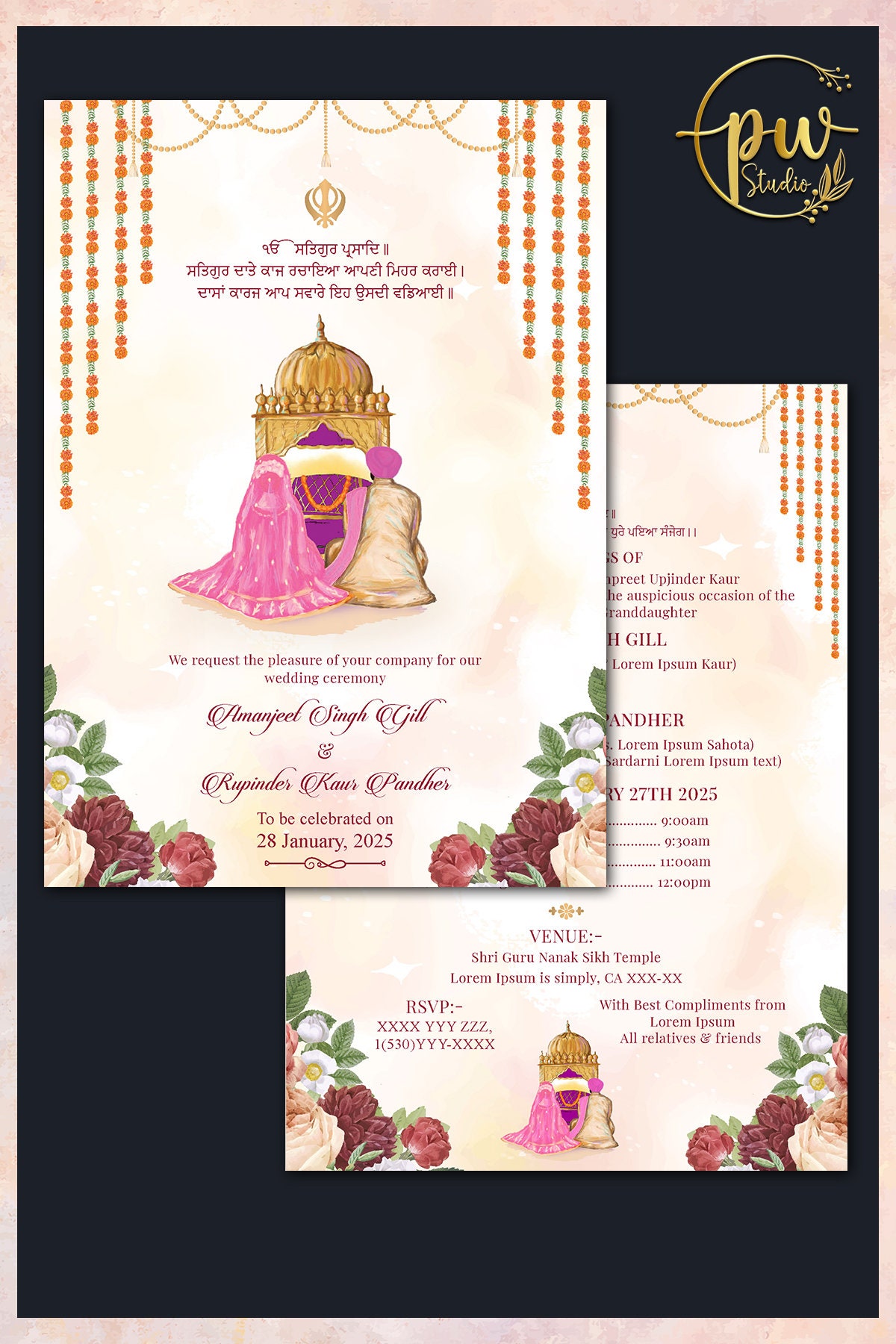 Punjabi Wedding Card as Anand Karaj Invitation & Sikh Wedding Invite ...