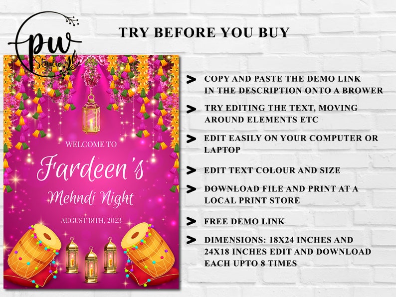 Mehendi Welcome Sign & Mehndi Decor, Mendhi Poster as Mehndi Decor ...