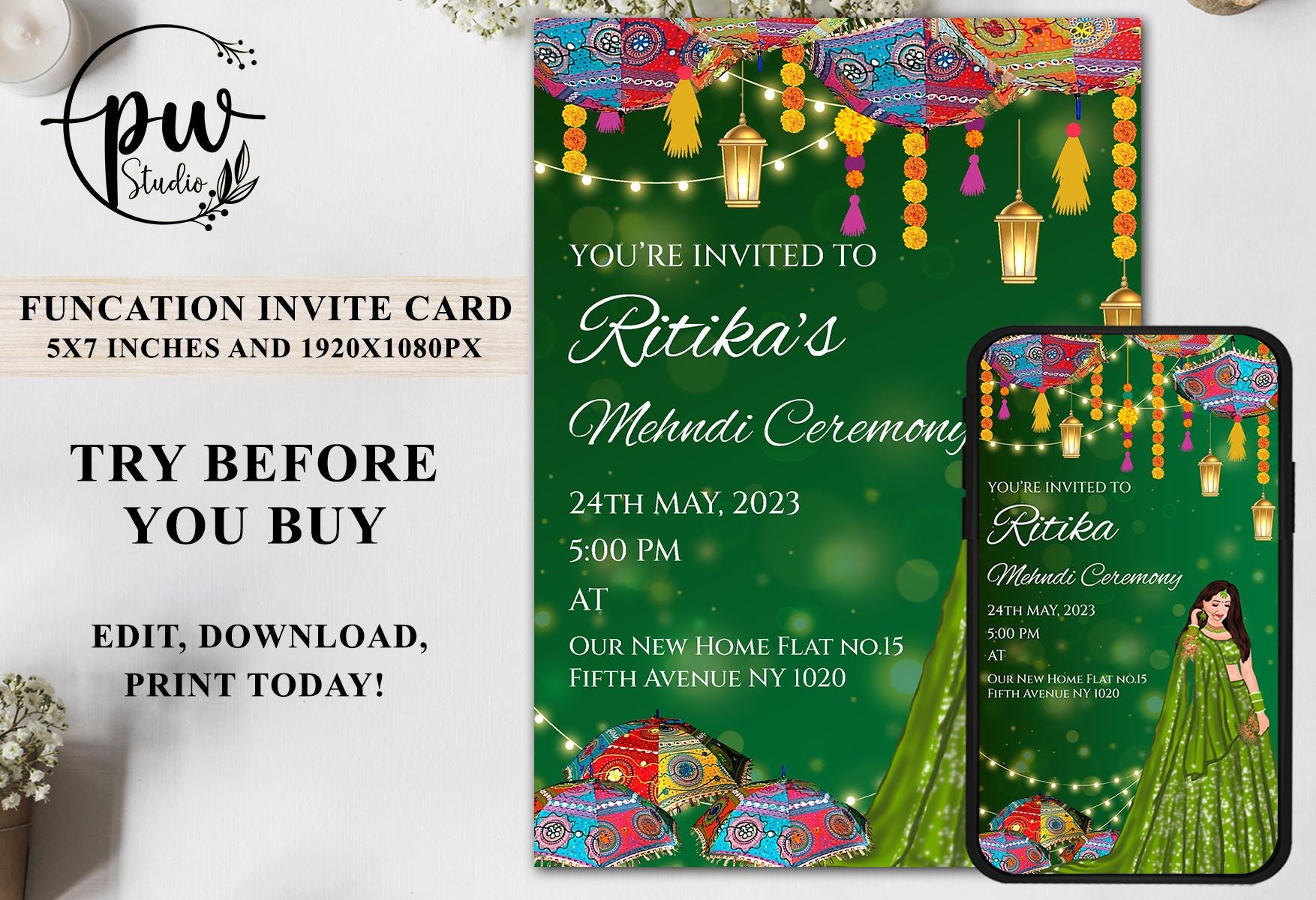 Digital Mehendi Invitation Mehndi Invite, Mehndi Invitations Digital ...