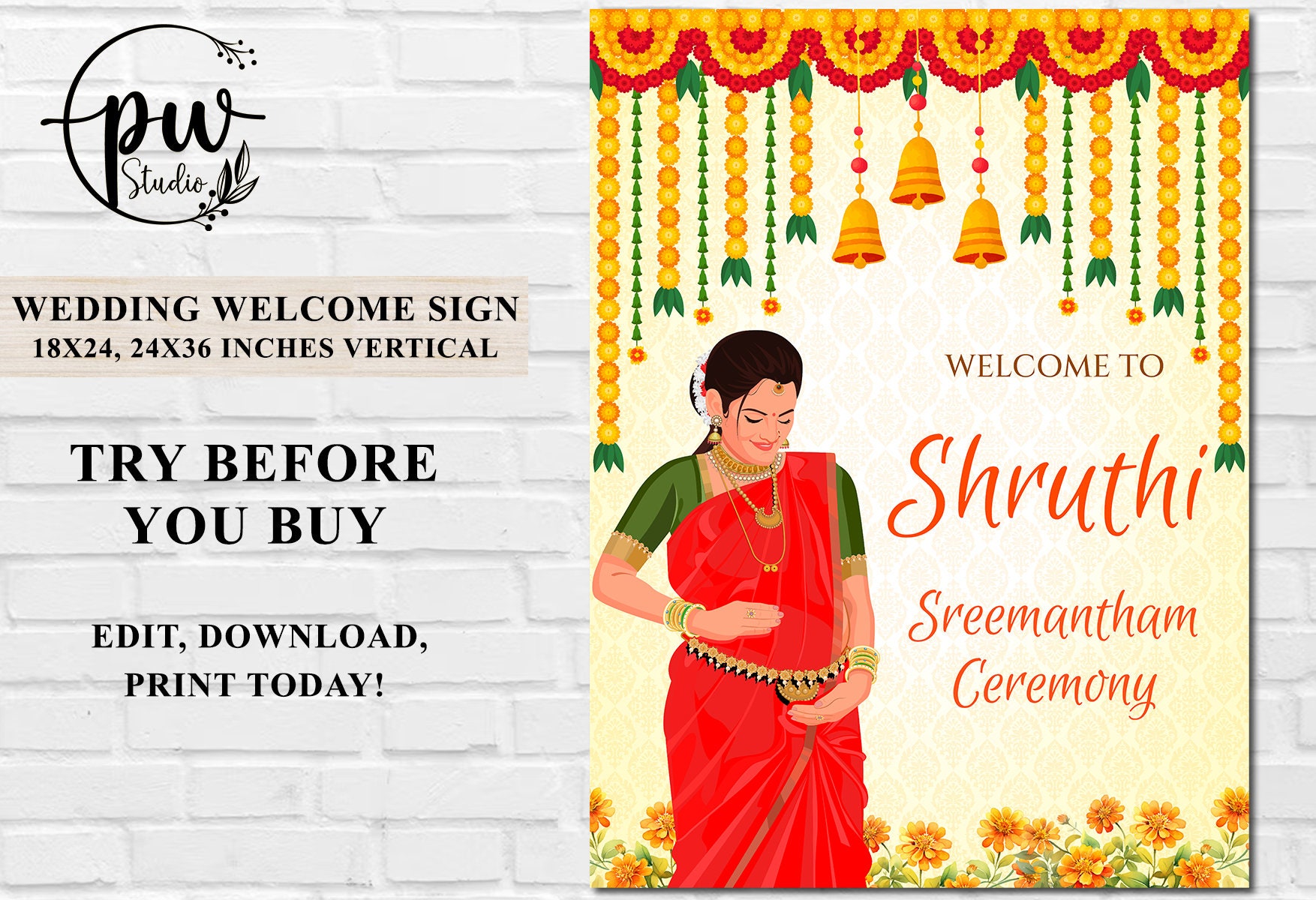 Seemantham Welcome Sign Sreemantham Sign & Indian Baby Shower Welcome ...