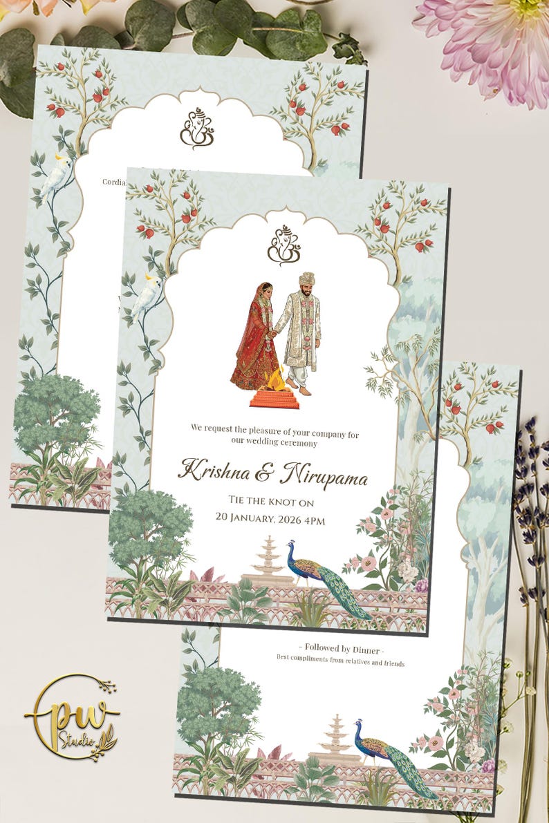 Traditional South Indian Wedding Invitation Suite, Illustrated Hindu ...