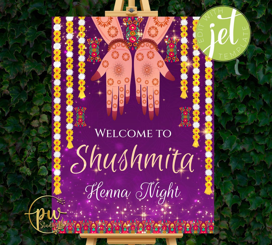 Mehndi Welcome Sign, Indian Wedding Poster, Henna Night Decor (digital ...
