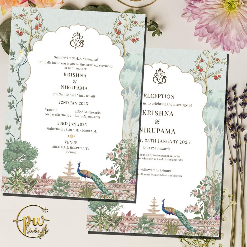 Traditional South Indian Wedding Invitation Suite, Illustrated Hindu ...