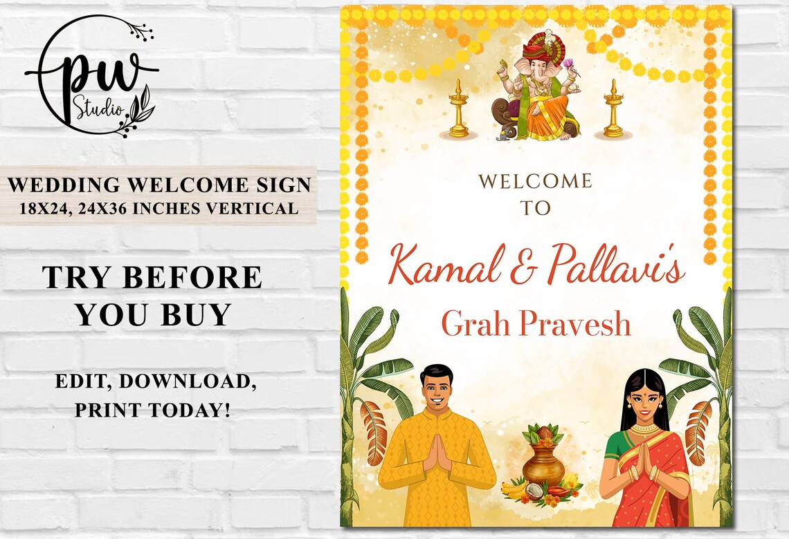 Indian Grah Pravesh Welcome Sign as Griha Pravesham Sign | Traditional ...