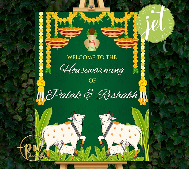 Gruhapravesam Sign With Cow & Gruhapravesham Sign, Indian Housewarming ...