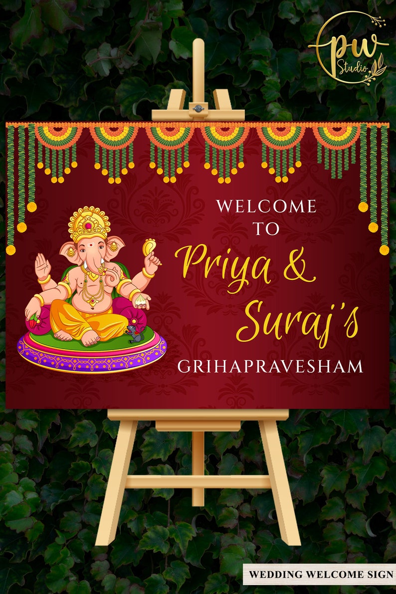 Ganesh Puja Sign Gruhapravesam Poster, Indian Pooja Welcome Sign ...