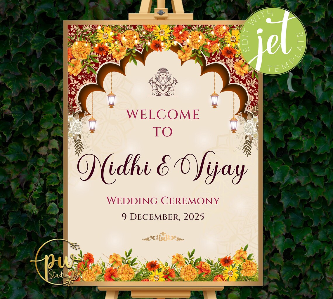 Indian Wedding Decor & Hindu Welcome Signs, Indian Welcome Wedding Sign ...