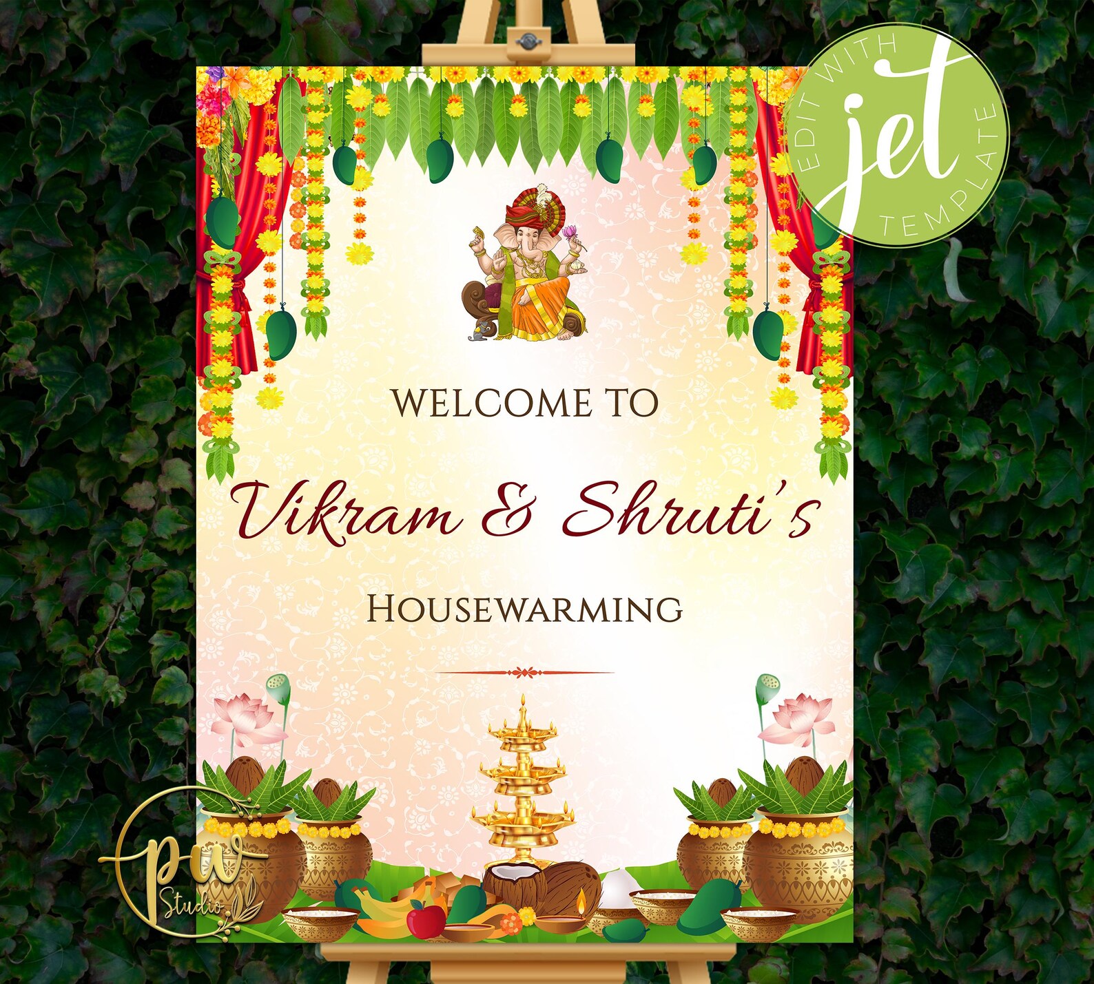 Indian Housewarming Welcome Sign | Pichwai Graha Pravesh Welcome Sign ...