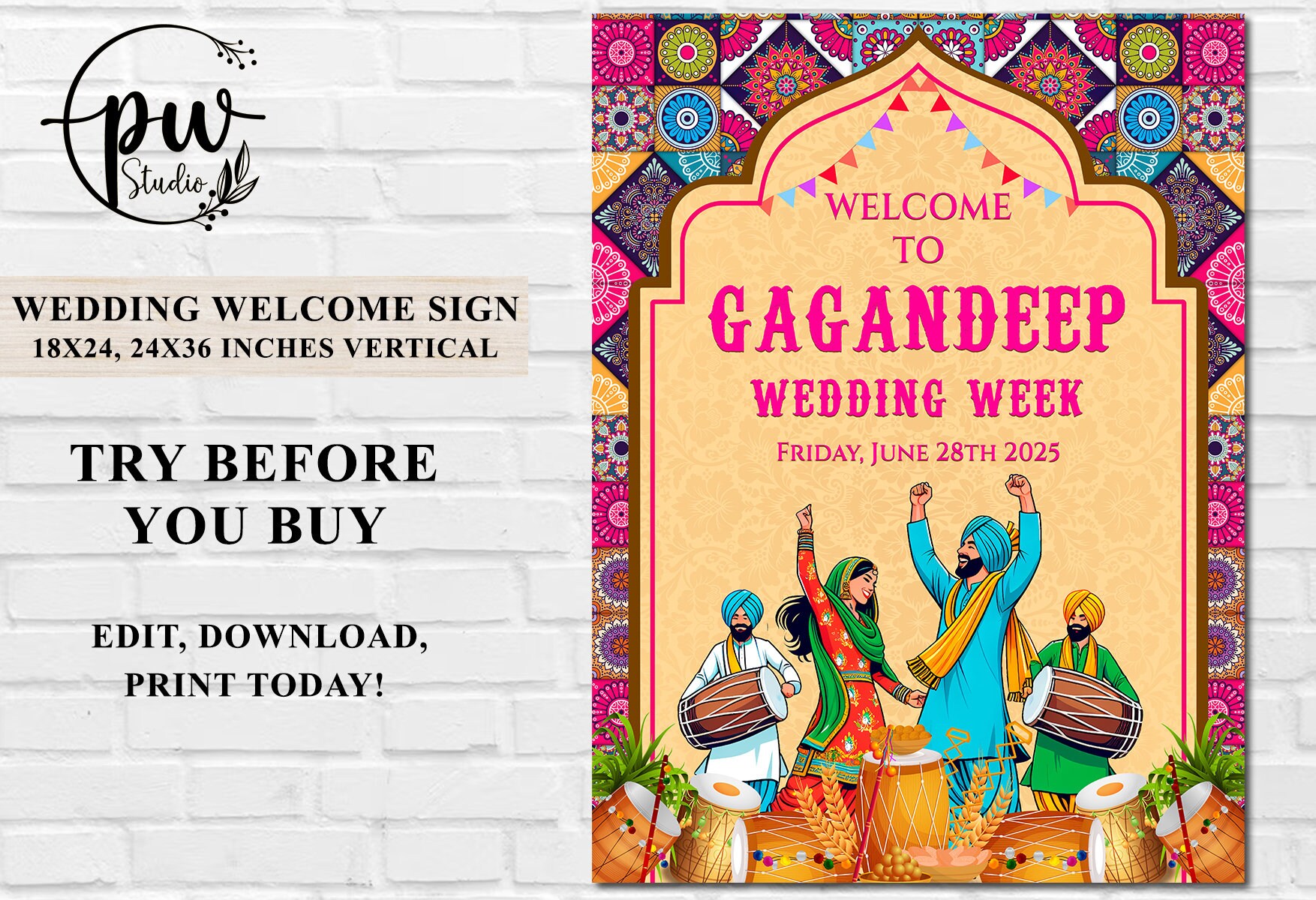 Punjabi Wedding Sign Viah Wala Ghar Sikh Wedding Welcome Sign & Punjabi ...