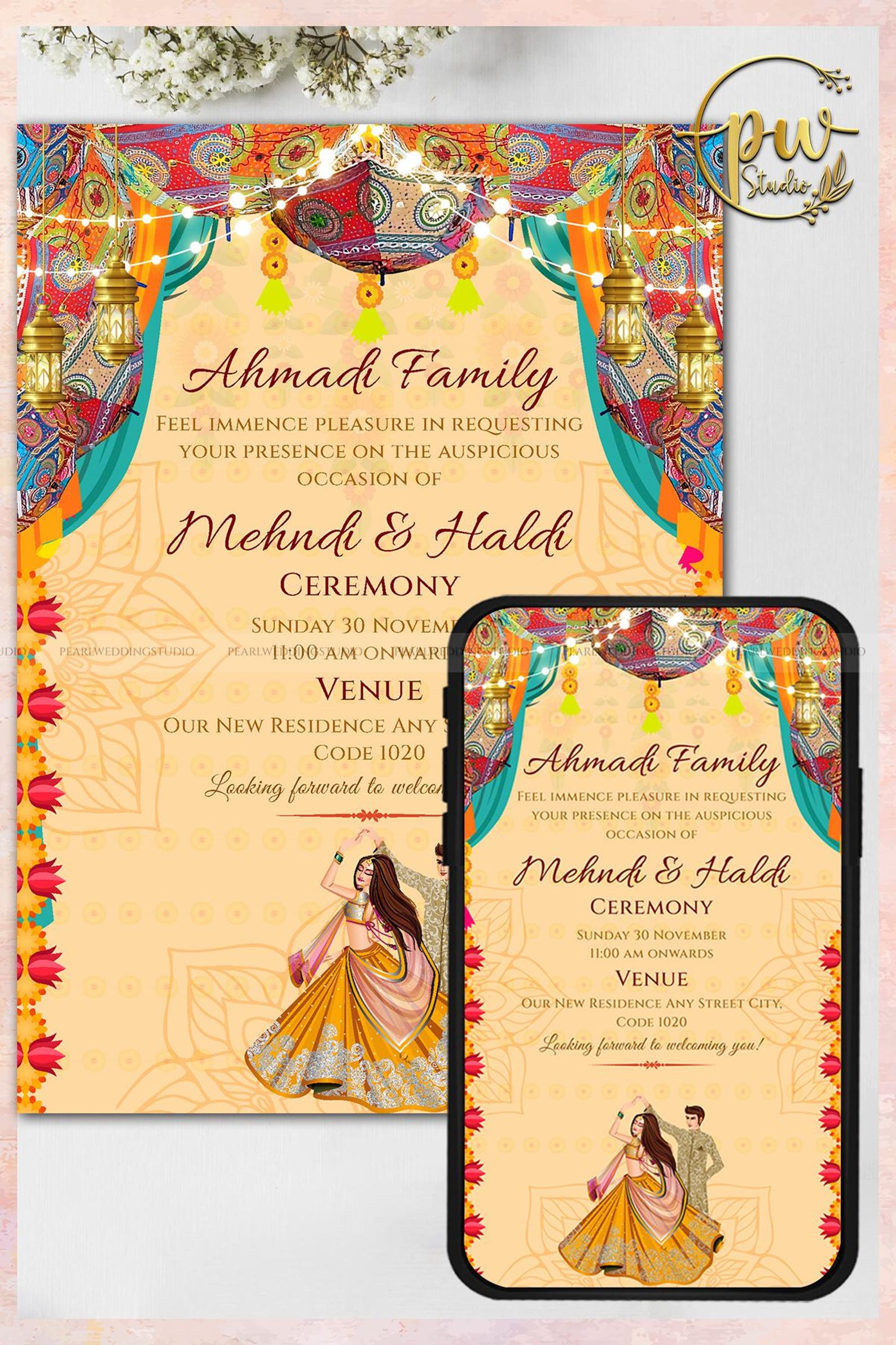Dholki Invites as Dholki Invitation, Digital Mehndi Invite as Mehndi ...
