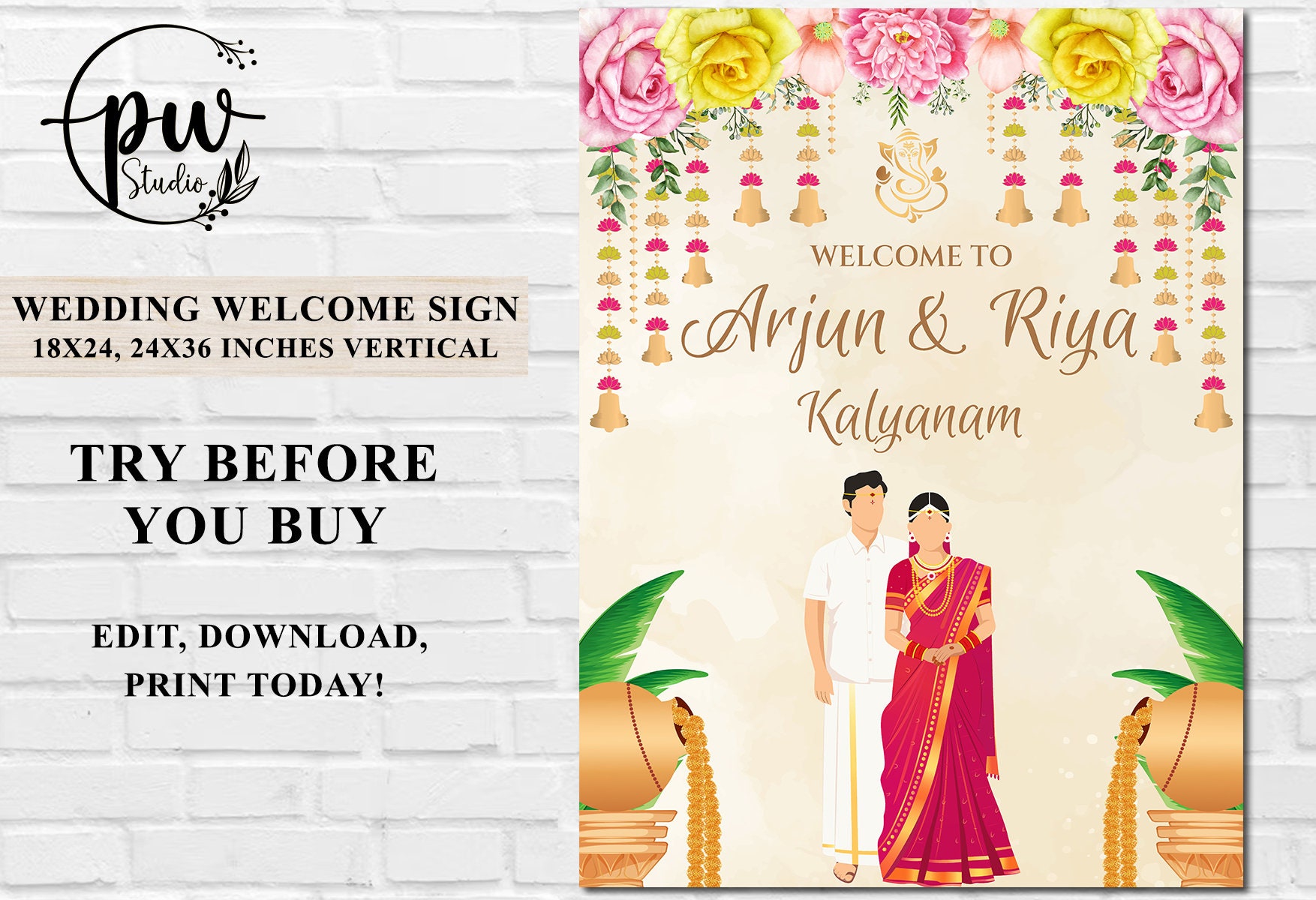 South Indian Wedding Welcome Signs Kalyanam as Tamil Welcome Sign ...