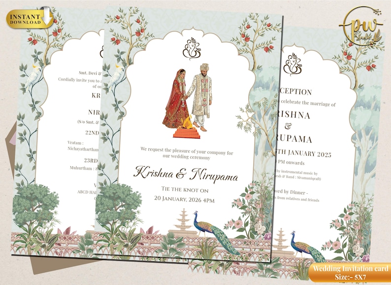 Traditional South Indian Wedding Invitation Suite, Illustrated Hindu ...
