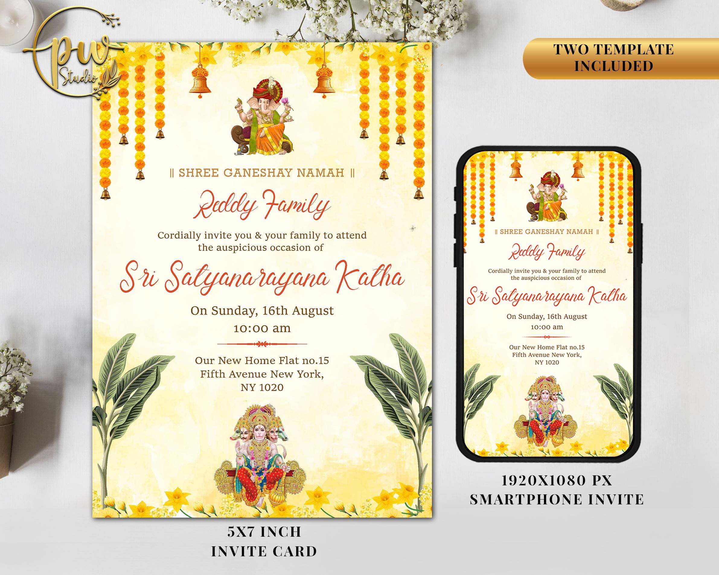 Sri Satyanarayana Puja Invitation Card | Satyanarayan Bhagwan Katha ...