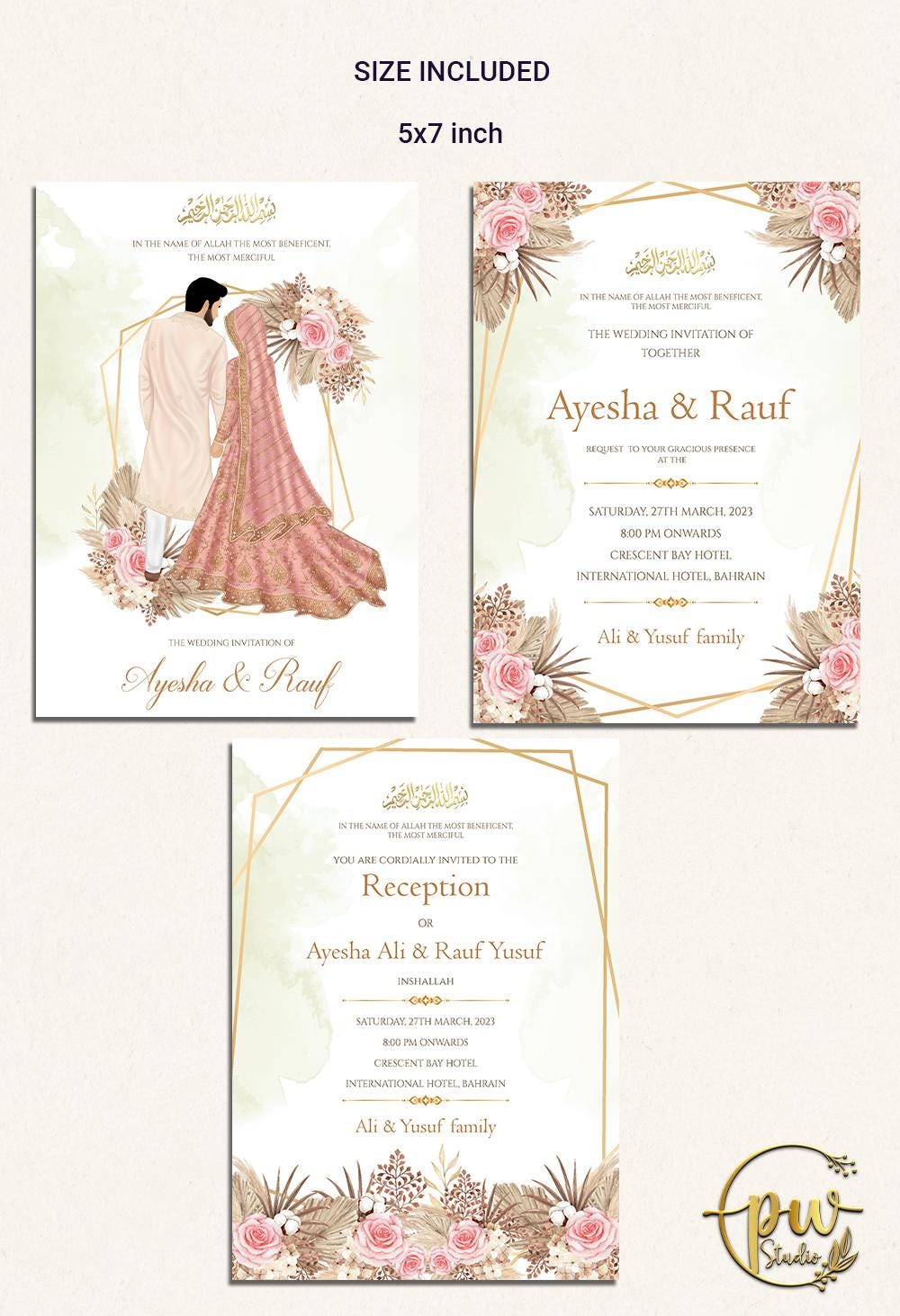 Digital Islamic Walima Card Muslim Invitations, Nikkah Invite Arabic ...