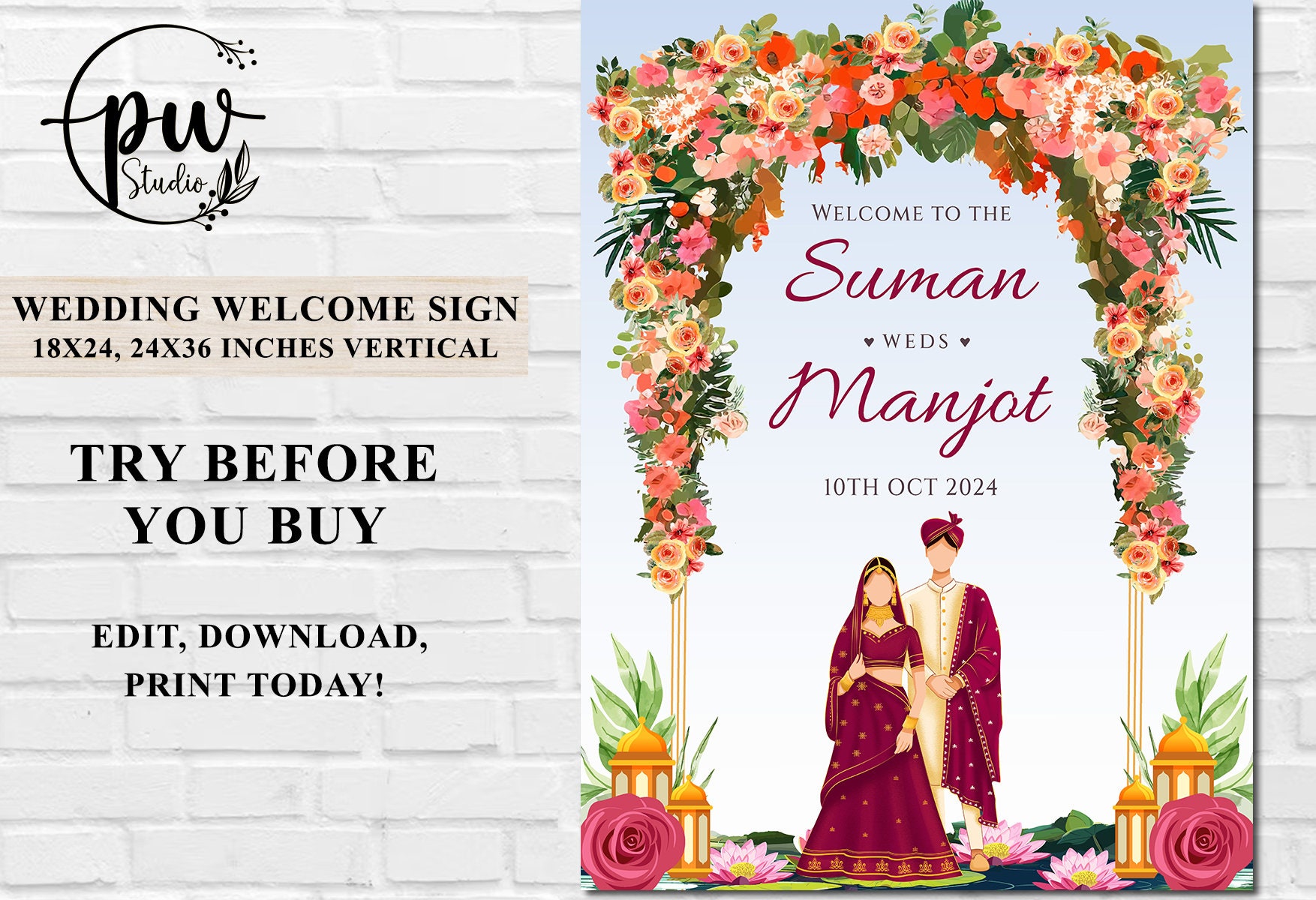 Indian Wedding Sign, Indian Welcome Board as Phera Welcome Sign as ...