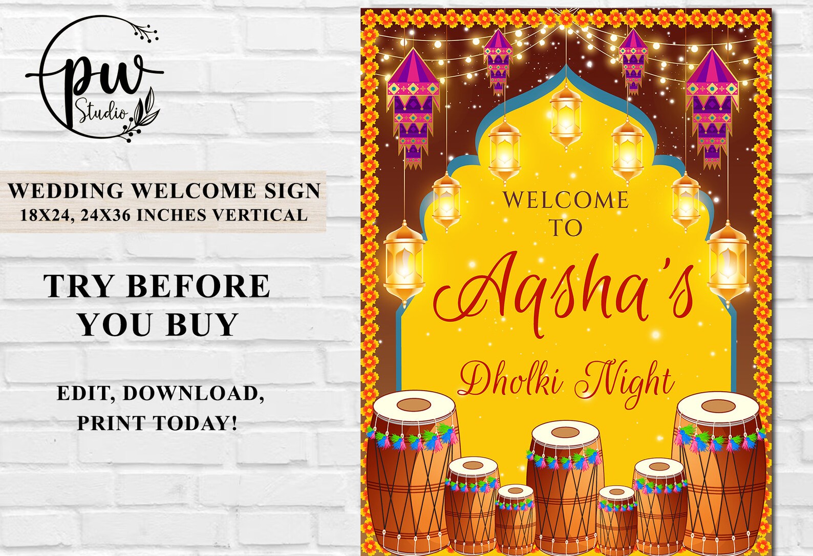 Dholki Decorations & Dholki Welcome Signs, Muslim Dholki Signs as ...