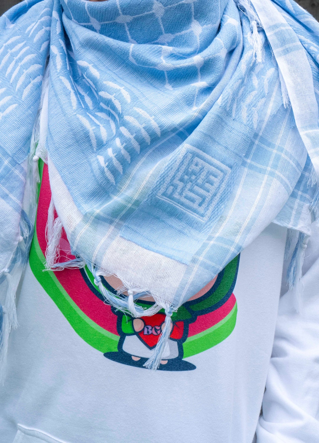 Custom Designed Baby Blue Keffiyeh Scarf Traditional Palestinian Scarf ...