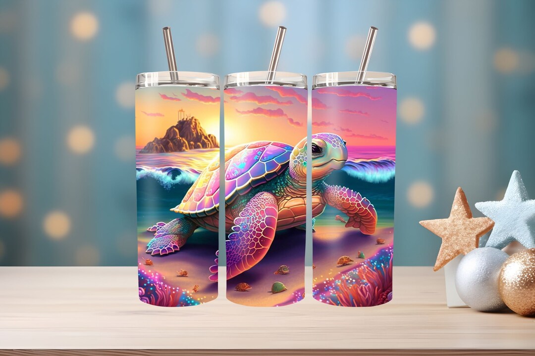 Cute Turtle Animated Sublimation Design Tumbler Design - Etsy